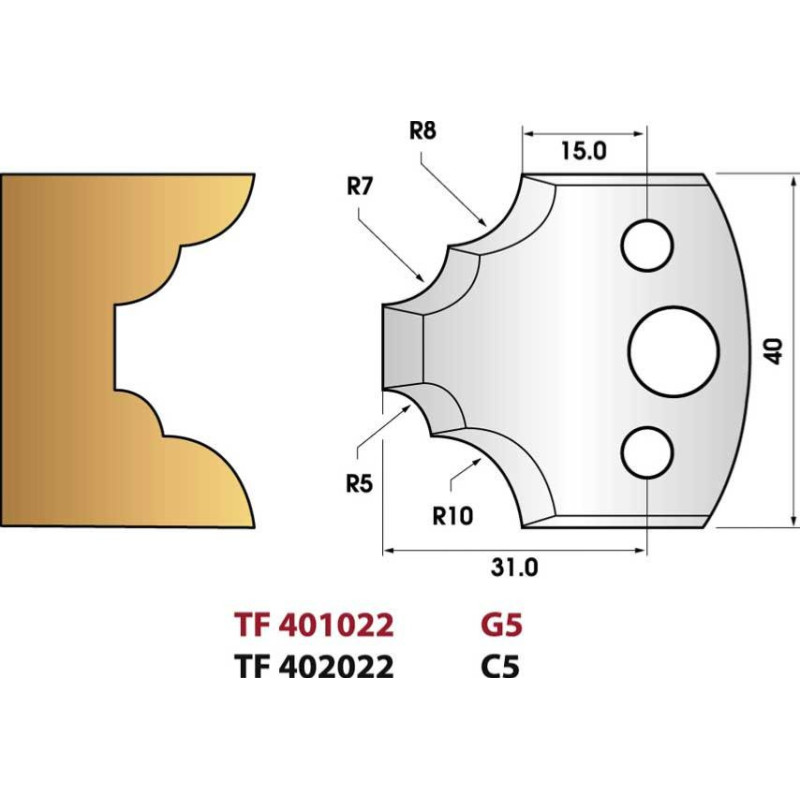 Jeu de fers pour quart de rond multiple, hauteur 40mm, Le Ravageur