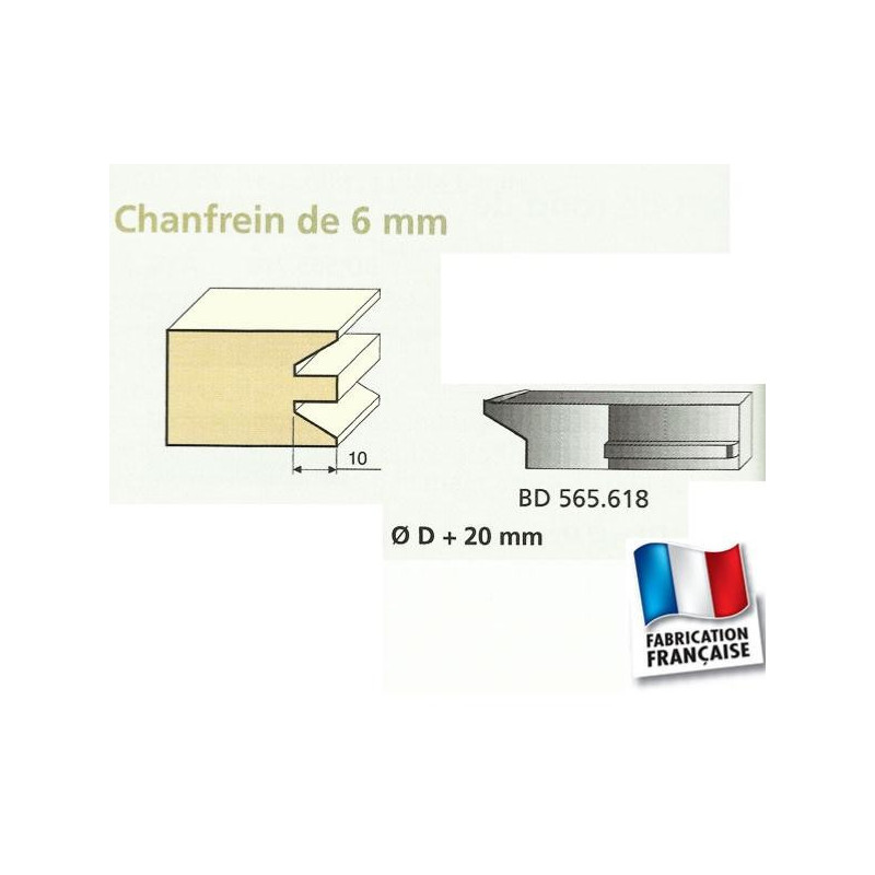 Jeu de 2 Couteaux Contre-profil CHANFREIN de 6mm - Travail par dessous ...
