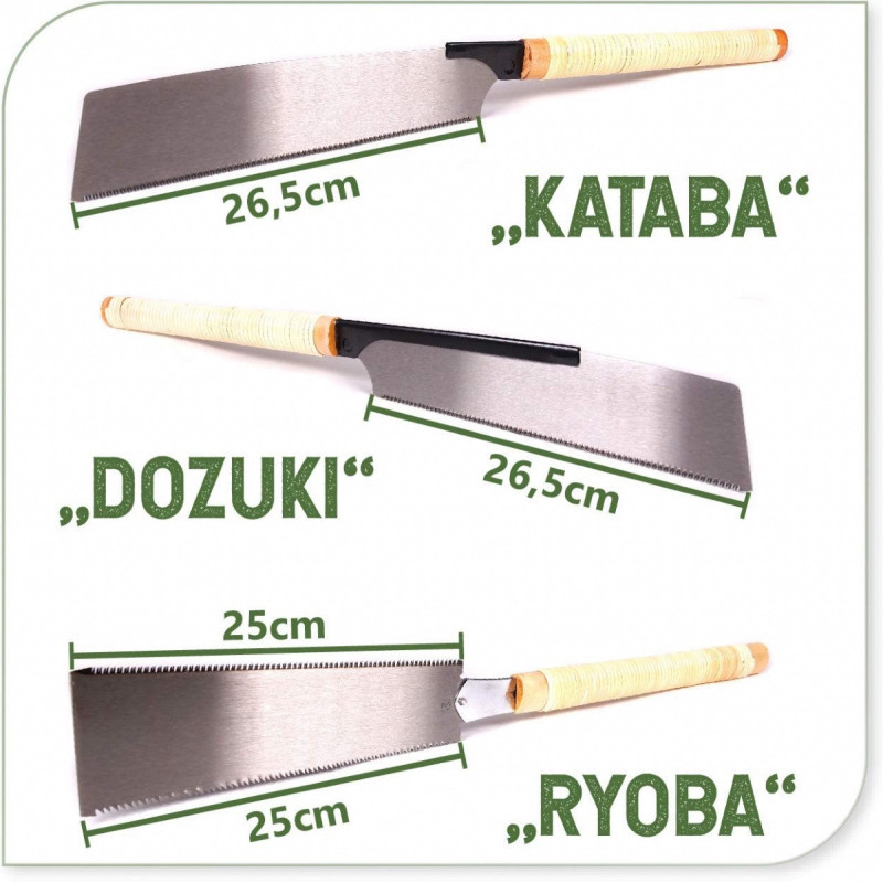 Lot de 3 scies japonaises Ryoba, Kataba, Dozuki