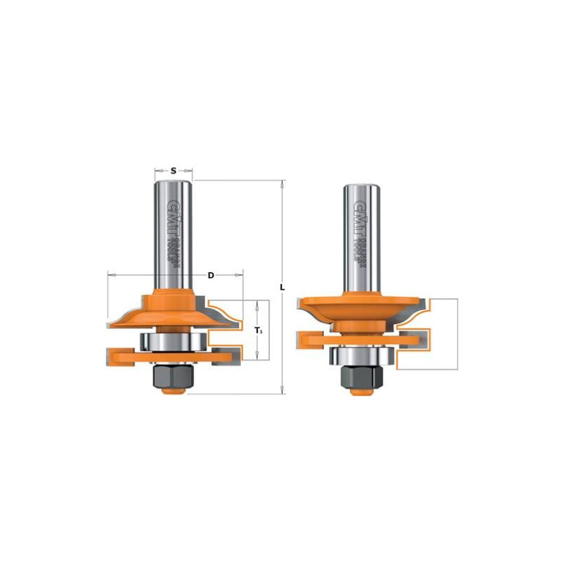 Jeu de fraises CMT pour joints profil/contre-profil, queue de 8 mm, profil A