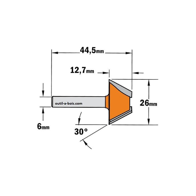 Fraise à chanfreiner CMT - Angle 30° - Queue de 6 mm