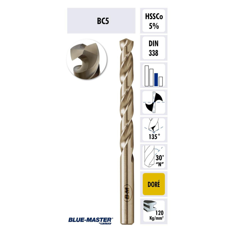 Foret métaux HSS COBALT 5% - Diamètre 3,5 mm