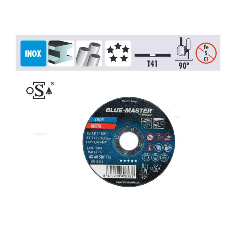 Disque à tronçonner le metal et l'acier inox pour meuleuse