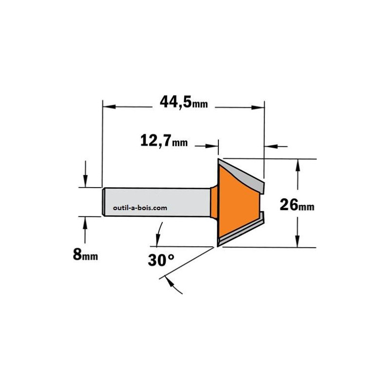 Fraise à chanfreiner CMT - Angle 30° - Queue de 8 mm