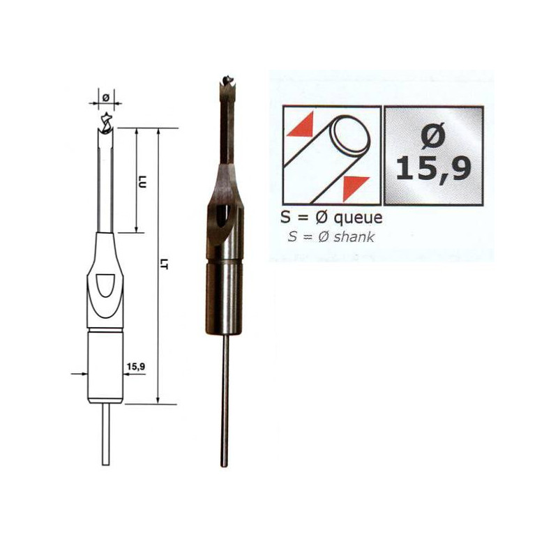 BÉDANES CARRES DE 8 MM POUR MORTAISEUSE QUEUE DE 15,9 MM
